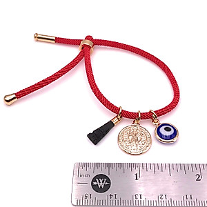 18K Gold Plated Saint Benedict Red String Bracelet Adjustable Charm Evil Eye & Dainty Genuine Azabache Hand
