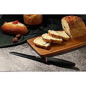 Sunmei Bread Knife-8 Inch Stainless Steel Serrated Knife, Serrated Bread Knife for Homemade Bread, With Non-slip Handle (Black)