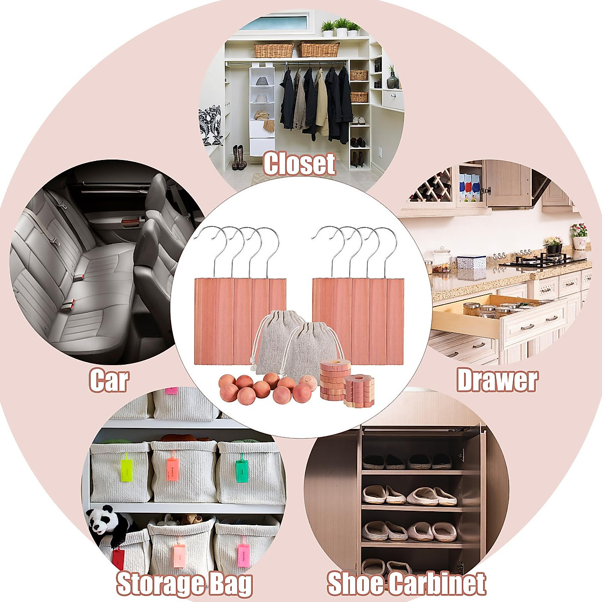 Cedar Blocks for Clothes Storage, 60 Pack Cedar Planks with Cedar Hanger Ups Cedar Chips Cedar Rings Aromatic Cedar Sachets, Cedar Blocks for Closet Drawer Shoe Cabinet Storage Bags