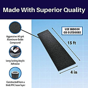 SlipDoctors Anti Slip Traction Tape (4" x 15 FT) Black, 60 Grit, Heavy Duty Safety Tape for Indoor/Outdoor, Ramps, Stairs and more. Strong Adhesive Non Skid Treads.