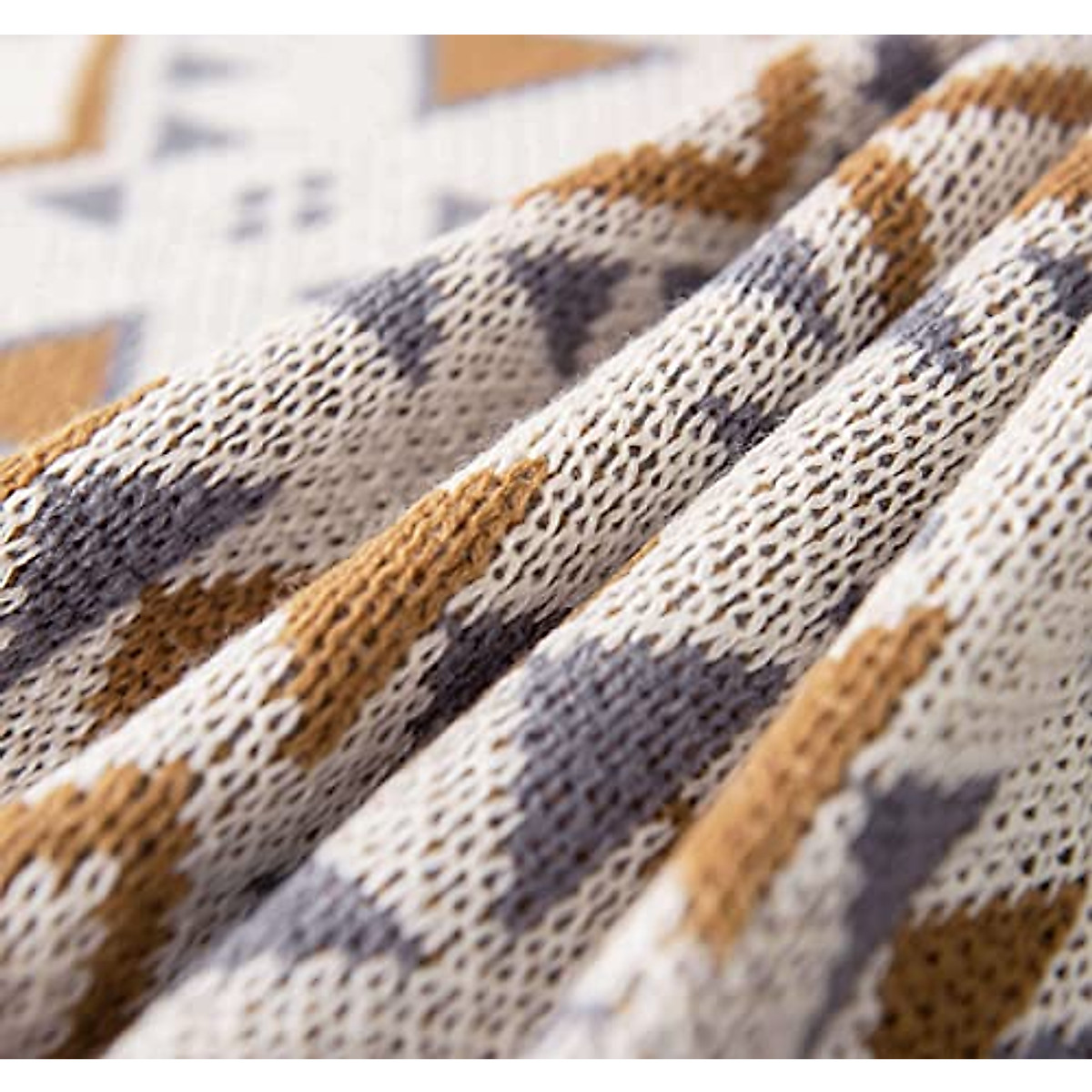 Boho Throw Blanket, Knitted Tassel Brown Throw Blankets, Soft Lightweight Vintage Tan Throw Blanket for Sofa Couch Bed and Living Room- All Seasons (50x60 Inch)