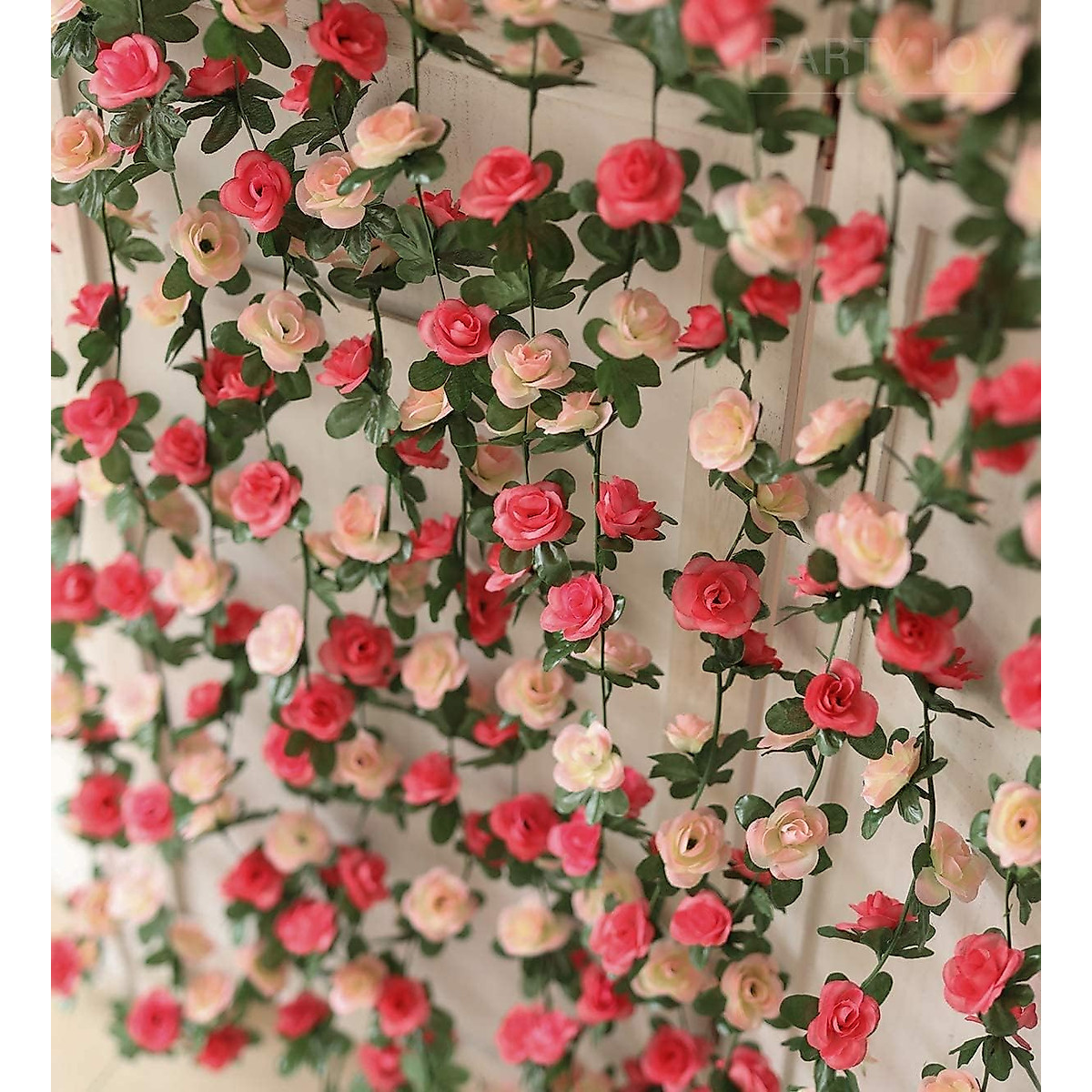 PARTY JOY 8pcs 65.6Ft Flower Garland, Fake Rose Vine Artificial Flowers Hanging Rose Ivy Garland for Room Wall Decor Hanging Baskets Wedding Arch Garden Background Decor (Pink-8PCS)