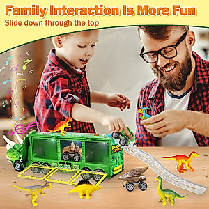 Dinosaur Toys for 3+ Year olds, Dinosaur Toy Truck for Kids 3-7 with Flashing Lights, Music, 13 in 1 Dinosaur Toys for Kids, 3 Pull Back Dinosaur Cars, 3 Dinosaur Toys and 1 Dinosaur Carrier Truck