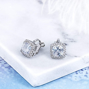YOQUCOL 7MM Clip On Stud Earrings Square Cubic Zirconia Crystal Not Pierced Studs Earrings For Women