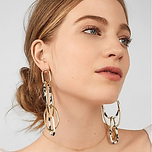 Acrylic Leopard Print Earrings Long Pendant Geometric Resin Oval Earrings Fashion Exaggerated Leopard Dangle Earrings for Women (Gold)