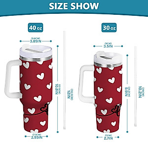 FLildon 30oz Tumbler with Handle and Straw Lid, Red Love Valentine's Day Insulated Coffee Mug Stainless Steel Water Bottle Leakproof Vacuum Travel Coffee Cup