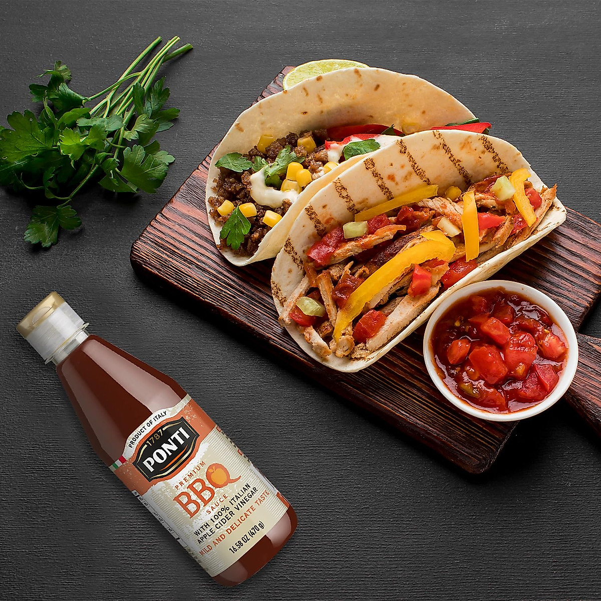 1787 PONTI Chef Premium BBQ Glaze with 100% Italian Apple Cider Vinegar - Thick Texture, Delicate taste with Pleasingly Fruity, Tangy Flavor - Perfect Blend of Spices and Seasonings - 16.58 OZ