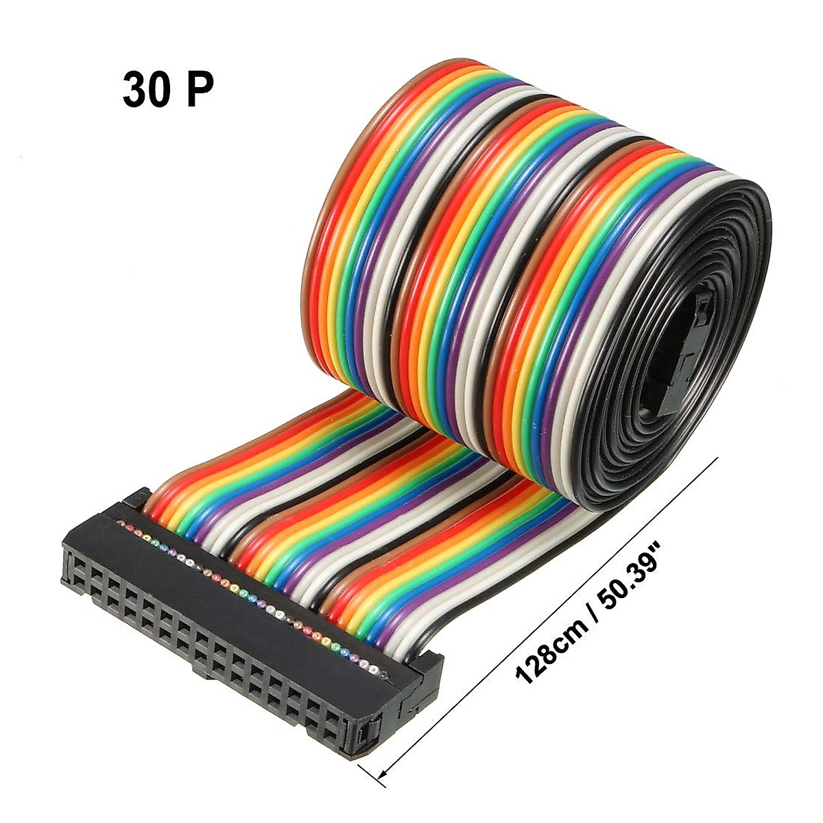 uxcell IDC Rainbow Wire Flat Ribbon Cable 30 Pins 128cm Length 2.54mm Pitch Type-C