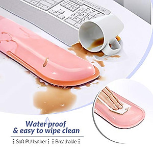 Gimars Upgrade Cleanable PU Leather Keyboard Wrist Pillow Rest Pad, Enlarge Mouse Wrist Cushion Support for Office, Computer, Laptop, Mac, Durable, Comfortable, Pain Relief, Pink