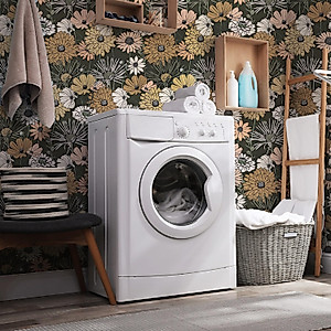 Akywall Vintage Green Floral Wallpaper Peel and Stick Textured Boho Flower Contact Paper Retro Self Adhesive Removable Vinyl Roll Daisy Leaf Mural Forest Green/Brown/White 17.3 x 78.7in