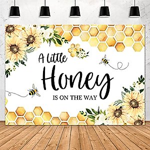 Aperturee 7x5ft Honey Baby Shower Backdrop a Little is on The Way Sunflower Sweet Honeybee Photography Background Gender Reveal Party Decoration Photo Booth Studio Props Cake Table Banner, multicolor