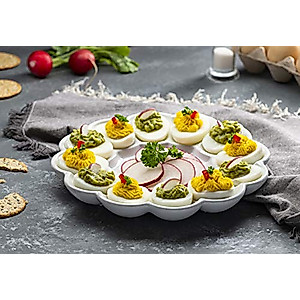 Kook Deviled Egg Platter Tray, Holds 12 Eggs, Sleek Ceramic Dish, Display Holder, Dishwasher Safe, Microwave Safe, Freezer Safe, 10 Inch Diameter, White