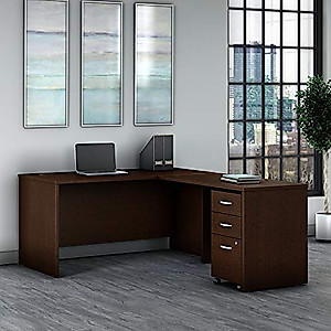 Bush Business Furniture Series C 60W L Shaped Desk with 3 Drawer Mobile File Cabinet in Mocha Cherry