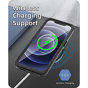 WIFORT iPhone 12 Waterproof Case - Built-in Screen Protector Water Resistant Cover Protective Drop Protection Hard, Shockproof Full Body Defender Tough Military Grade - 6.1" Black