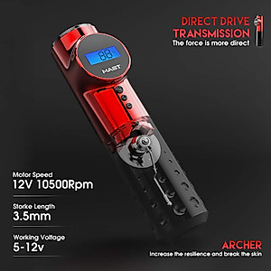 Mast Archer Cordless Tattoo Pen Machine, Rotary Tattoo Gun with Powerful Motor by Mcore, 2,000mAh Battery by Mastlabs for Run Long Time 3.5mm Stroke Black