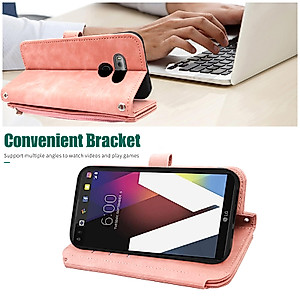 Compatible with LG V20 Wallet Case 9 Card Slots Retro Leather Flip Credit Card Holder Cell Phone Cover for Folio Purse Lanyard Wrist Strap Rugged Slot Mobile LGV20 LG20 V 20 ThinQ Women Men Pink