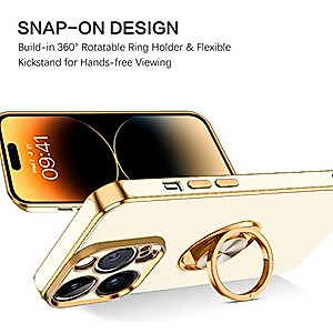 BENTOBEN iPhone 14 Pro Max Case, Slim Lightweight 360° Ring Holder Kickstand Support Car Mount Shockproof Women Men Non-Slip Protective Case for iPhone 14 Pro Max 6.7", White