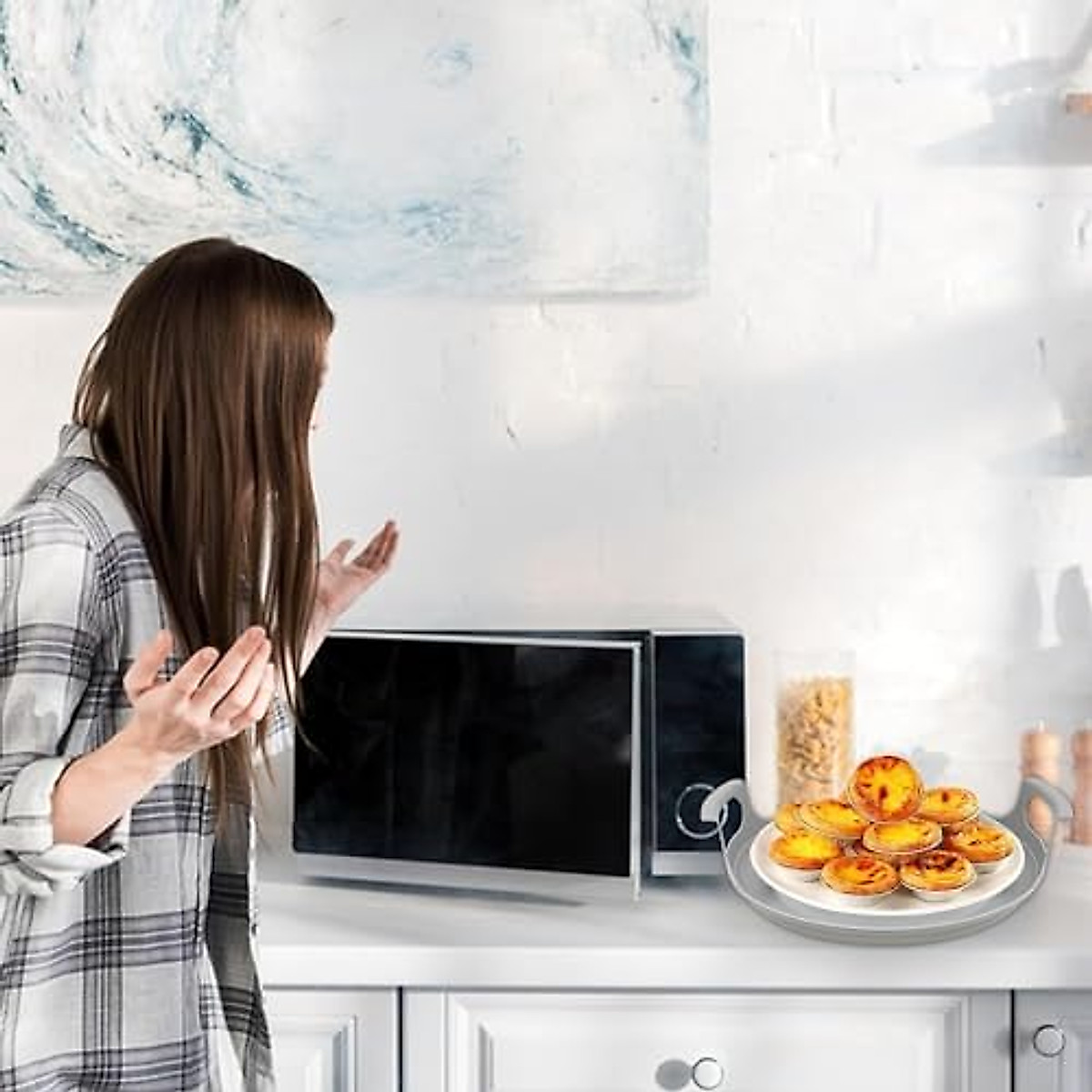 2 Pack Microwave cool plate and spillover caddy with handles. For bowls, plates and microwave meals. BPA free