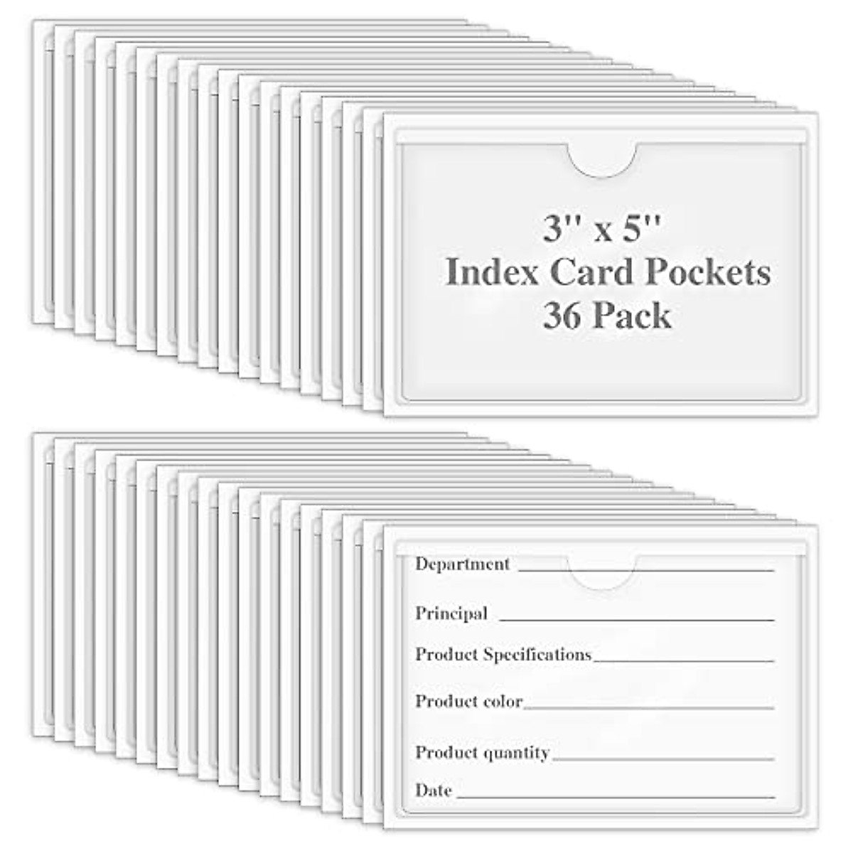 36 Pack Adhesive 3" x 5" Index Card Pockets with Top Open for Loading, Clear Plastic Labels Holders for Organizing, Storage Bins, Library Card, Totes, Shelves