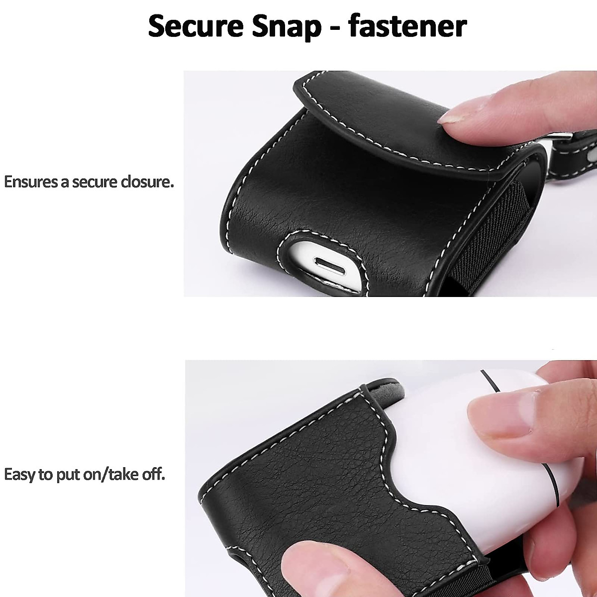 Miimall Compatible for Google Pixel Buds Pro Case Leather, Wear-Resist Magnetic Closure Protective Pouch Pocket with Lanyard, Holster Leather Case for Pixel Buds A-Series, Pixel Buds 2 (Black)