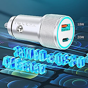 [Apple MFi Certified] iPhone Fast Car Charger, esbeecables 48W Dual Port USB C Power Delivery All Metal Lighter PD/QC3.0 Car Charger with 2Pack Lightning Cable Quick Charging for iPhone/iPad/Airpods