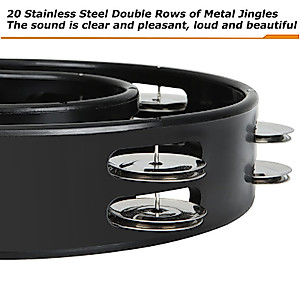 4 Pack Half Moon Hand Held Tambourine 10" Double Row Metal Jingles Tambourines for Adults Church, Plastic Musical Instrument Percussion handheld tambourine for Church, Ktv Party, (Black, White）