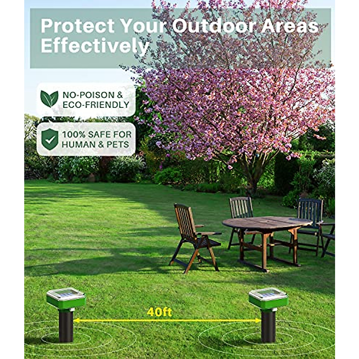 Solar Mole Repellent, Ultrasonic & Solar Powered Gopher Repellent, Waterproof Sonic Groundhog Repeller Rodent Gopher Deterrent Vole Chaser for Lawn, Yard & Garden of Outdoor Use (4 Pack)