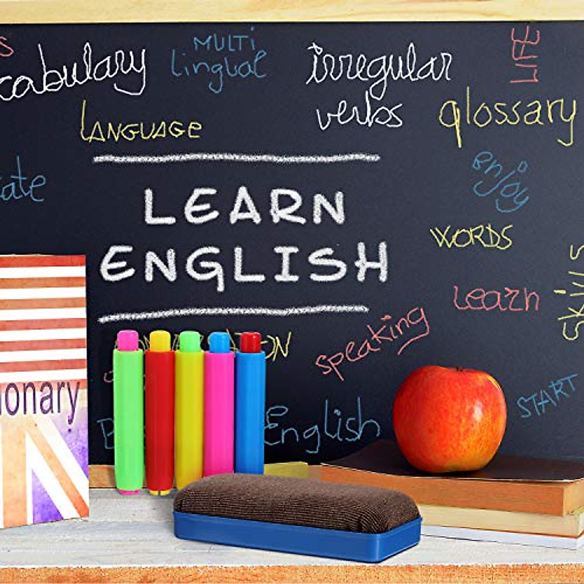 10 Pieces Colorful Plastic Chalk Holder Adjustable Chalk Clips with Storage Case and 2 Pieces Magnetic Chalkboard Erasers for School Office Whiteboard Supplies