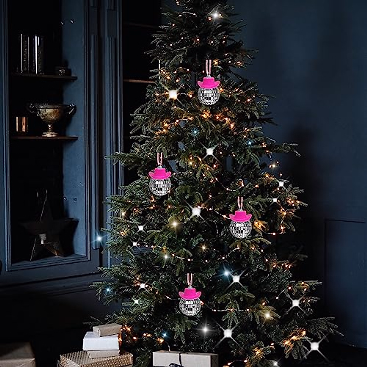 SPANSEE Pink Disco Ball Car Accessory,Disco Mirror Ornament,Disco Cowboy Hat Accessory,Car Ball,Disco Charm,Disco for Car,Cute Accessories