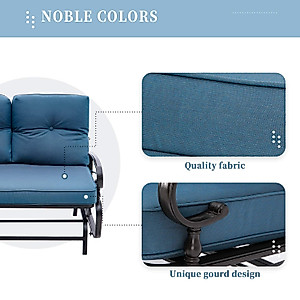 SUNCROWN Outdoor Swing Glider Chair, Patio 2 Seats Loveseat Rocking Chair with Cushions, Steel Frame Furniture - Peacock Blue
