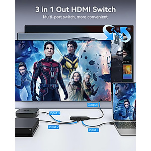 HDMI Switch 4K@60Hz, Vilcome 4K HDMI Splitter 3 in 1 Out, 3 Port Hdmi Switcher Box Supports UHD 3D HDR, Multi Port HDMI Hub Selector for Xbox PS3 4 5 TV Gaming Roku HDTV Fire Stick
