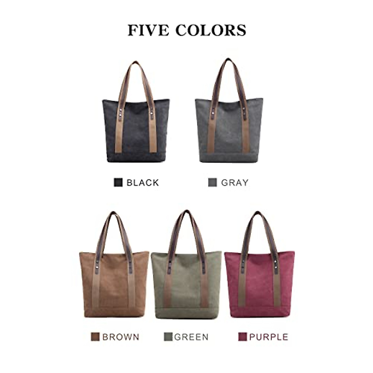 Eamom large vintage bags for women canvas tote bag with zipper shoulder purses and handbags (Green)