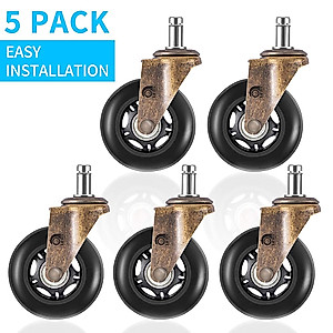 LPHY Office Chair Wheels (Set of 5) - 3'' Smooth Rolling Heavy Duty Casters - Safe for All Floors Including Hardwood - Universal Stem 7/16 Inch