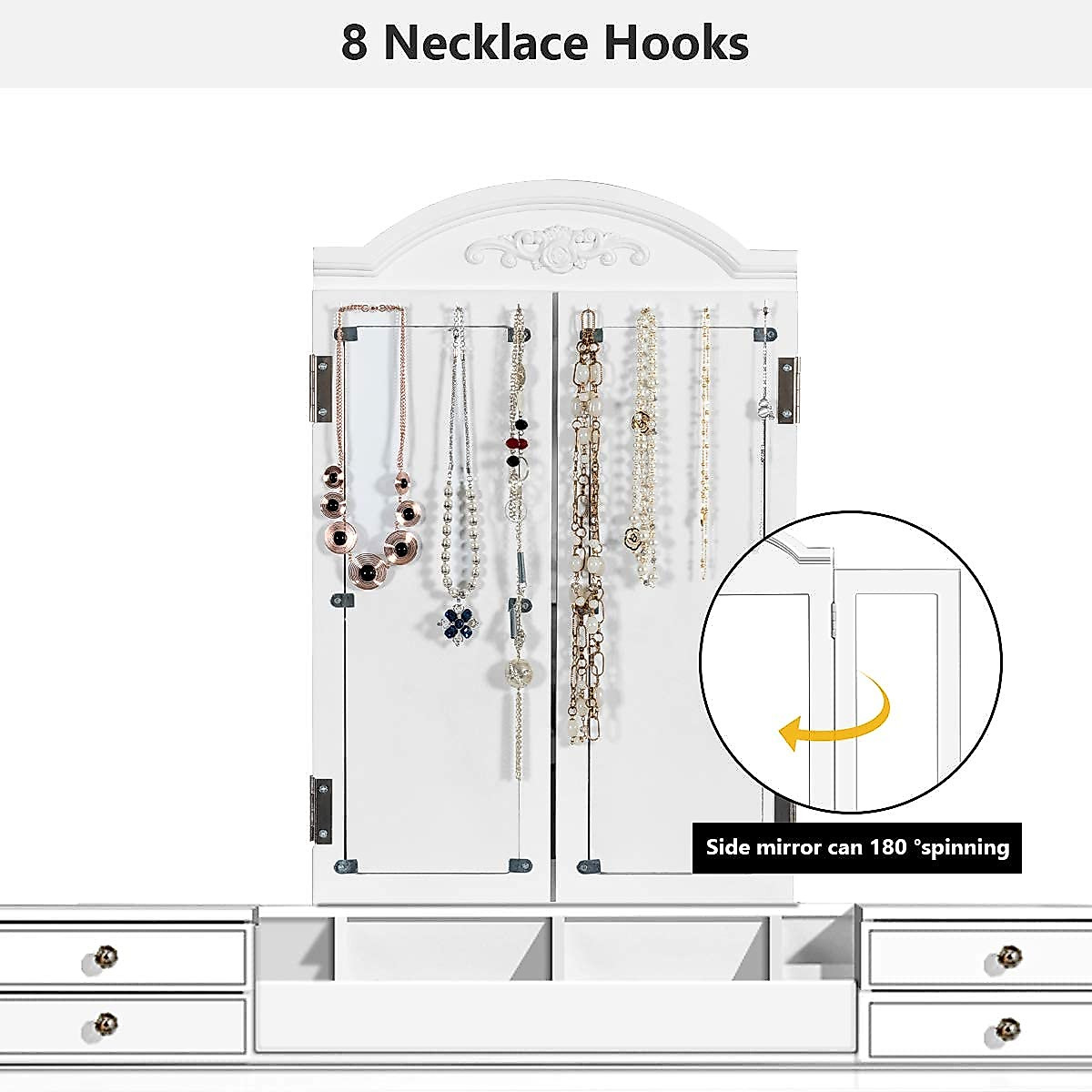 MAT EXPERT Vanity Desk Set with Mirror and 7 Drawers, Makeup Dressing Table w/Cushioned Stool, Dressing Table w/Partitioned Shelf, Modern Tri-Folding Mirror Vanities for Bedroom (White)