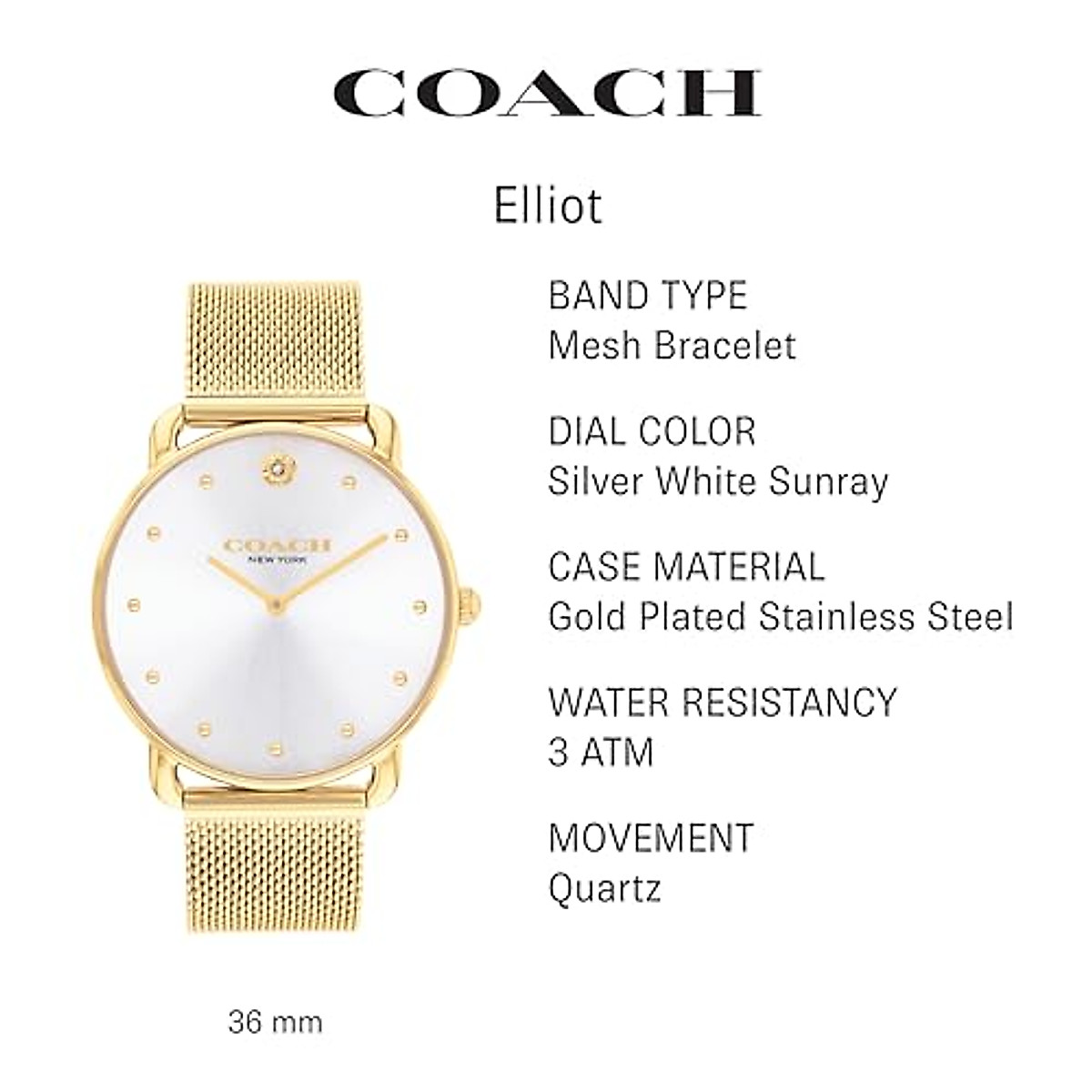 Coach Elliot Women's Watch | Elegant and Sophisticated Stles Combined | Premium Quality Timepiece for Everyday Wear | Water Resistant | (Model 14504208)