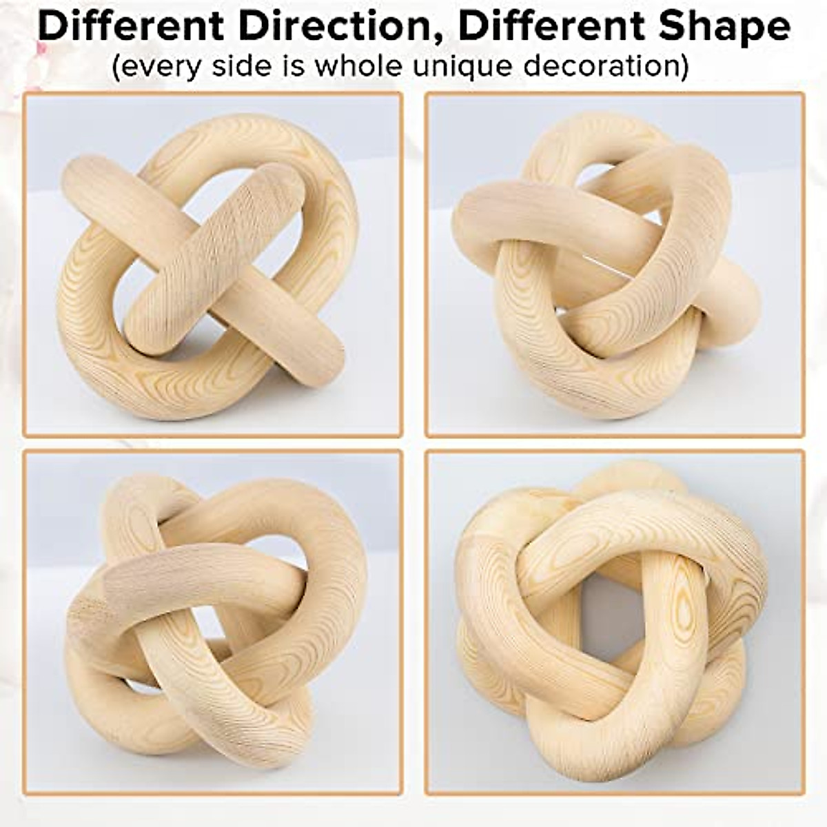 Wood Knot Decor 3 Knot Wood Chain Link Decor Coffee Table Books Decor Table Decorations for Living Room Hand Carved Decorative Modern Farmhouse Shelf Boho Rustic 6 inch (Natural)
