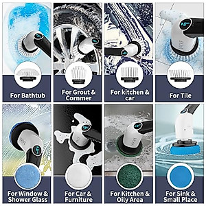 YKYI Electric Spin Scrubber,Cordless Cleaning Brush,Shower Cleaning Brush with 8 Replaceable Brush Heads, Power Scrubber 3 Adjustable Speeds,Adjustable & Detachable Long Handle,Voice Broadcast