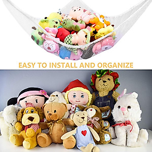 Stuffed Animal Net or Hammock, Stuffed Animal Net, Jumbo Toy Net Hammock for Stuffed Animals KoHuiJoo Wall Sling Corner Extra Large Kids Children Mesh Toy Net Organizer (White 2Pack, 83 Inch)