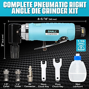 SHALL Air Die Grinder, 1/4" Pneumatic Right Angle Die Grinder, 1/4" & 1/8" Collets, Air Connector, Lubricant and Chuck Key Included, for Grinding, Polishing, Deburring, Engraving and Rust Removal