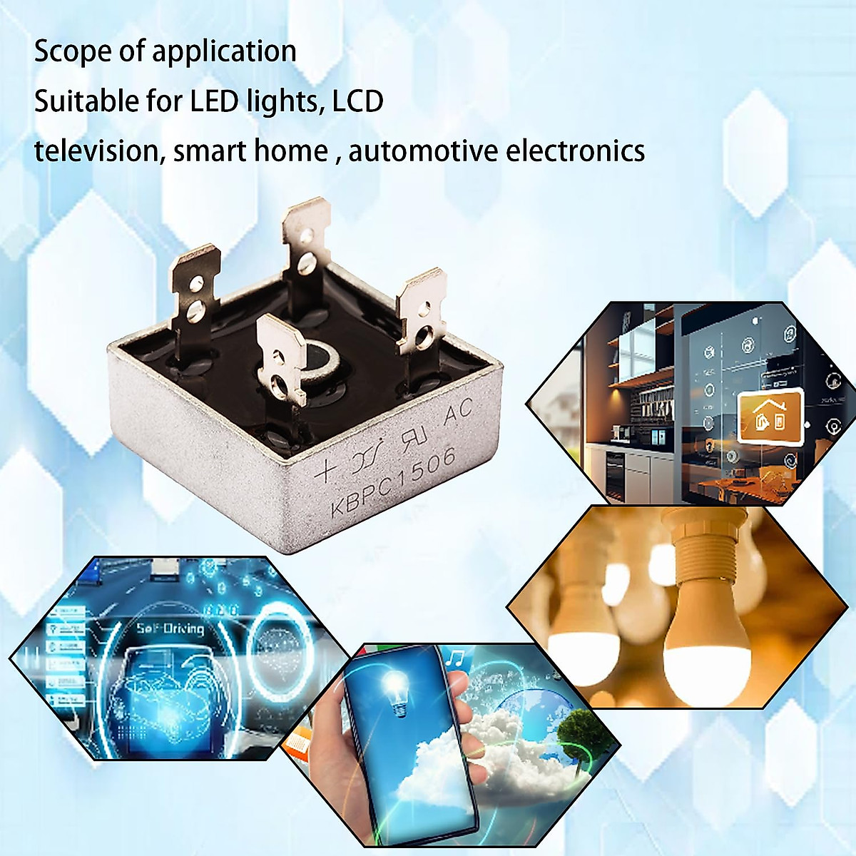 2pcs KBPC1506 Bridge Rectifier DIP-4 Square Bridge 15A/600V GBU Footprint Bridge Stack Cutable Feet