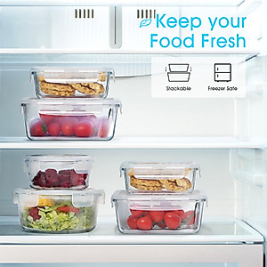 NUTRIUPS 0.9L/30 Oz Glass Food Storage Container, Small Food Storage Container with Leakproof Airtight Lids, Meal Prep Containters -Microwave Safe & Oven Safe (NOT THE LIDS)-Round