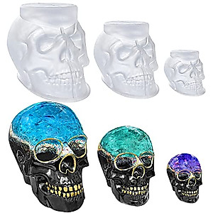 RESINWORLD Set of Large + Medium + Small 3D Skull Resin Molds, Flexible Clear Silicone Skull Head Molds, Silicone Molds for Resin, Clay, Candle Wax Casting, Halloween Home Decoration