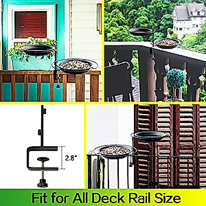 Solution4Patio Expert in Garden Creation Urban Apartment Deck Rail Bird Feeder & Bird Bath, Balcony Platform Removable Metal Tray 8" Dia, Not Blowing Away, Adjustable Clamp Bracket #G-B124A00-US