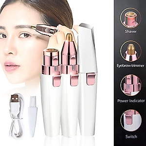 Moikin 2 in 1 Brows Eyebrow Facial Hair Remover Trimmer Epilator & Women's Painless Hair Remover , Lipstick Shaver for Face, Hand, Armpit, Leg and Bikini