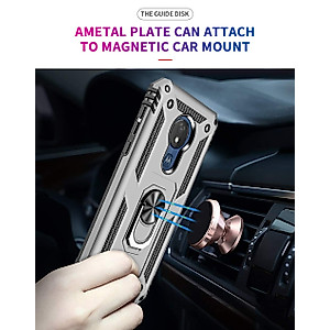 Military Grade Drop Impact for Motorola Moto G7 Power Case Moto G7 Supra Case 360 Metal Rotating Ring Kickstand Holder Magnetic Car Mount Armor Shockproof Case for Moto G7 Power Phone Case (Black)