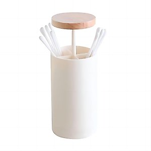 Pop-Up Qtip Holder for Cotton Swabs Qtip Dispenser Bathroom Organizer Bathroom Decor, Cotton Swab Toothpick Holder（2 Pack）