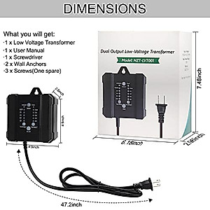 Derekland Low Voltage Transformer, 100W Landscape Lighting Transformer with Timer and Photocell Sensor, Waterproof Dual Output 120V to 12V DC Power Supply for Spotlight Pathway Light Deck Light