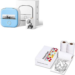 Ponek Mini Pocket Sticker Printer-Bluetooth Pocket Thermal Printer-Portable Smart Photo Printer for iPhone, White Self-Adhesive Paper Compatible with T02/M02X/M02XS for Journal, Photo, Memo