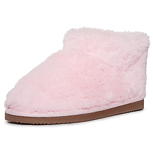 Lucky Brand Girls Plush Bootie Slippers, Fuzzy Rubber Sole Bedroom Slipper Booties, Little Kids Cozy Fluffy House Shoes Boots, Pink, Size 2-3