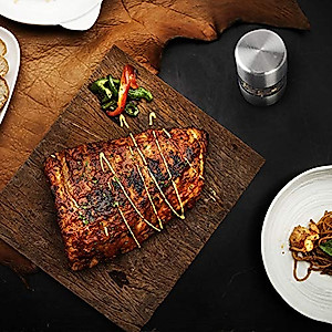 T-mark Premium Sea Salt and Pepper Grinder Set - Spice Mill with Brushed Stainless Steel, Small Portable Ceramic Salt & Pepper Shakers (2-Pack)